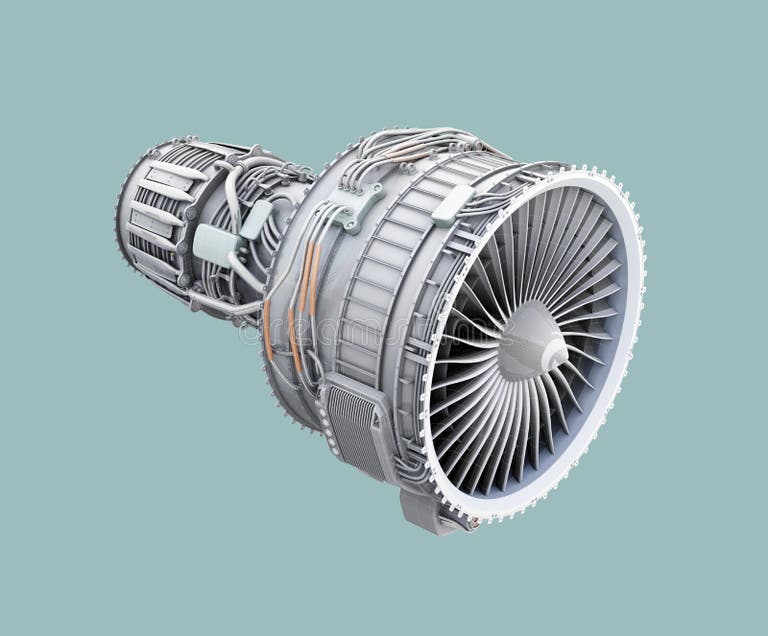 3D Wireframe Clay Render of Turbofan Jet Engine Isolated on Green ...