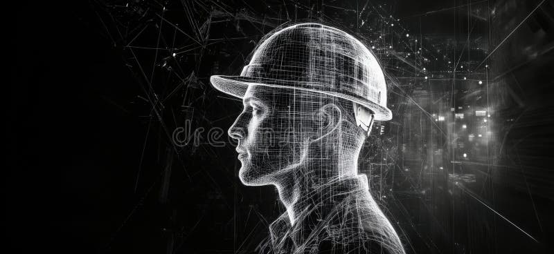 3D Wireframe Construction Worker Profile, Digital Art, Futuristic ...