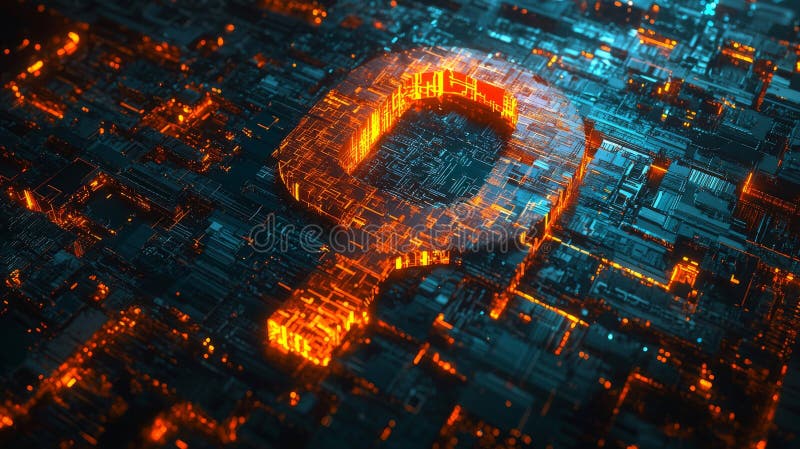 A 3D Wireframe Grid with a Glowing Green Question Mark, Representing ...