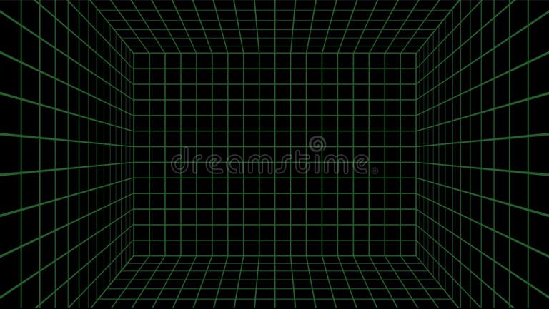 3d Wireframe Grid Room Space Background. Digital Wireframe Grid Room ...