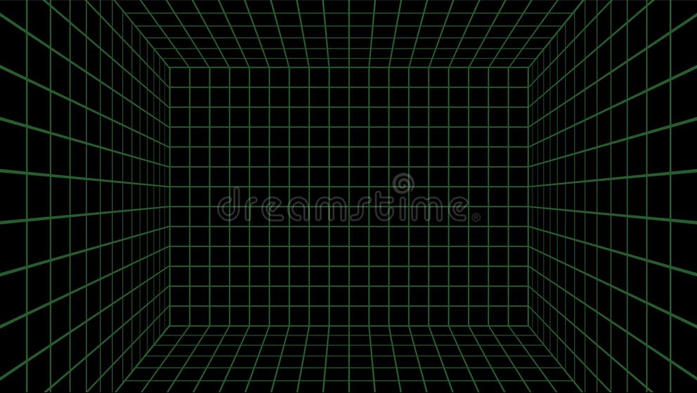 3d Wireframe Grid Room Space Background. Digital Wireframe Grid Room ...