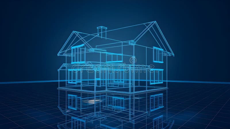 3D Wireframe House Model Rendering Modern Architecture Design Concept ...