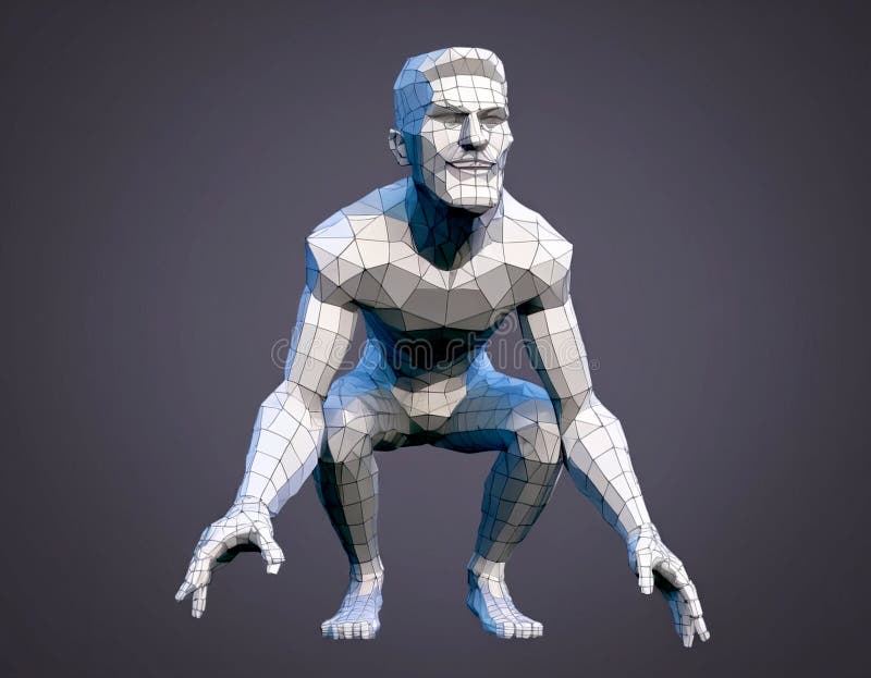 3d Wireframe Human Model in a Crouching Position for Animation and ...