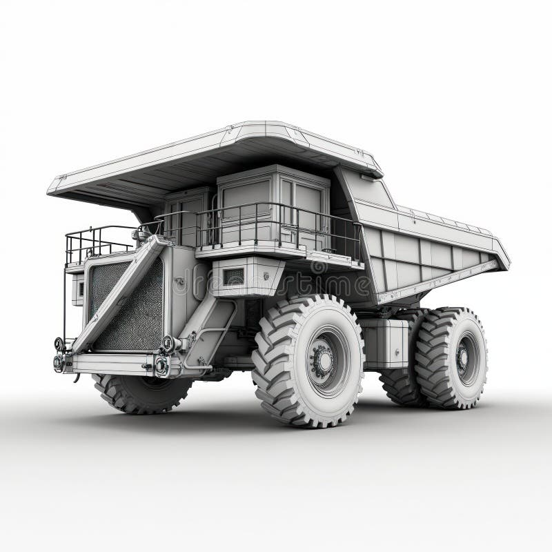 3D Wireframe Illustration of Mining Truck, Emphasizing Industrial ...