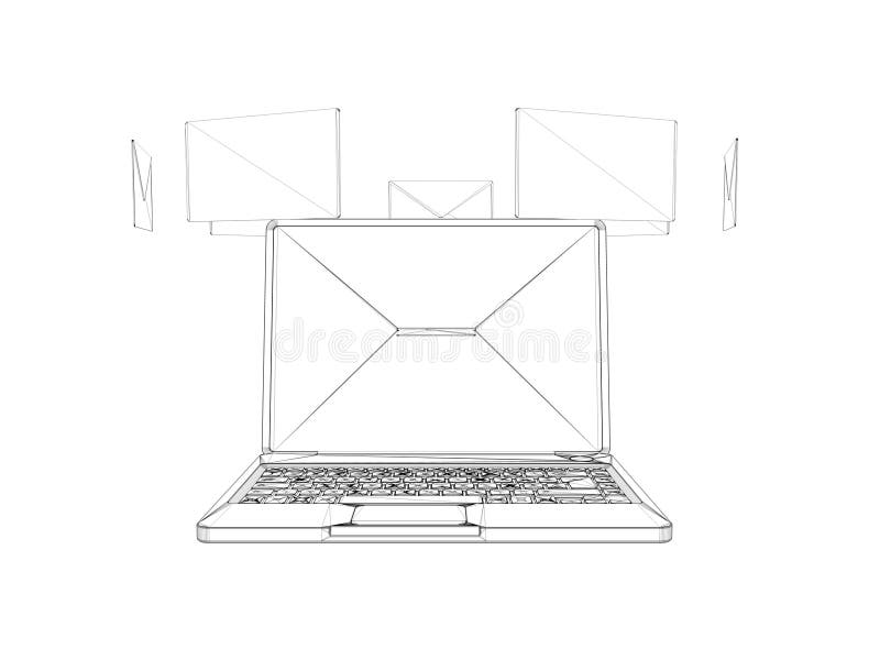 3d wireframe laptop stock illustration. Illustration of elegantly ...