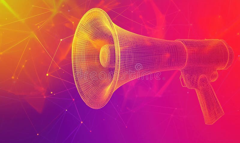 3D Wireframe Megaphone Illustration with Vibrant Gradient Background ...