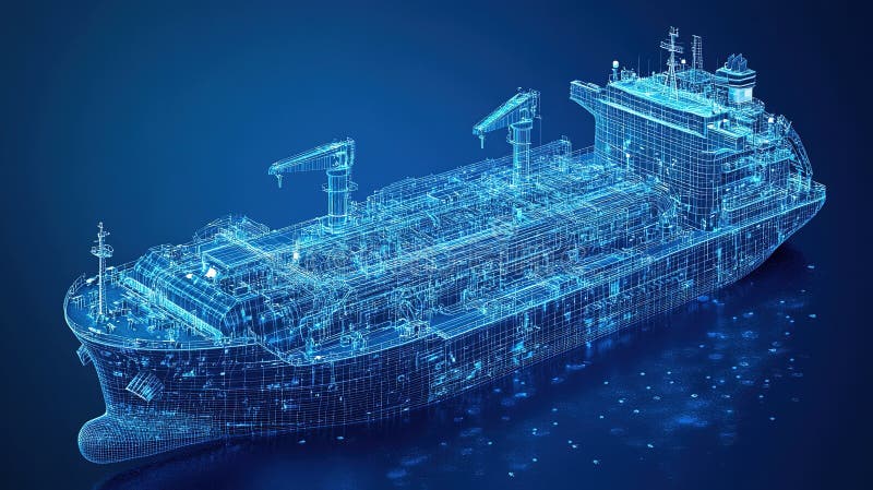 3D Wireframe Model of a Cargo Ship Displaying Advanced Technology at ...
