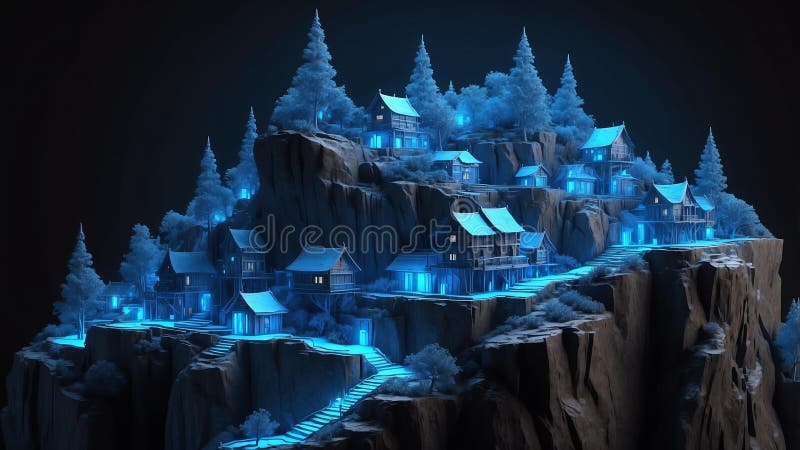 3d Wireframe Model of a Cliffside Village the De Ai Generated Stock ...