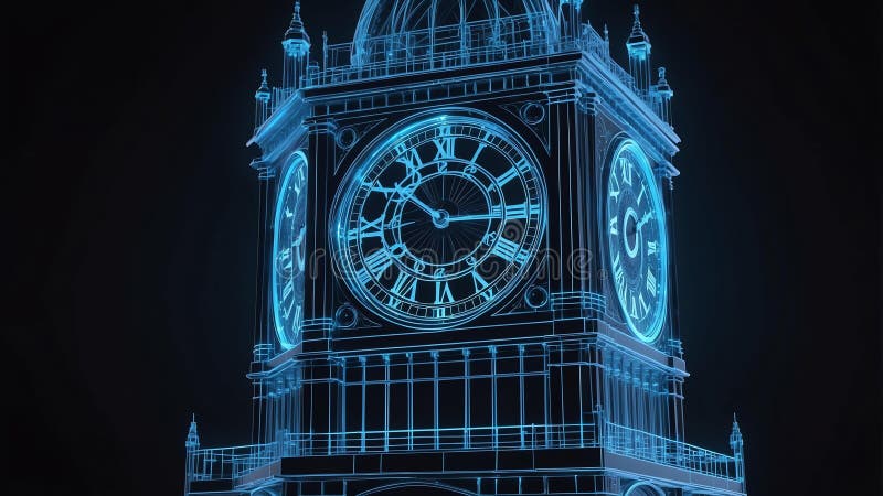 3d Wireframe Model of a Clock Tower the Design S Ai Generated Stock ...
