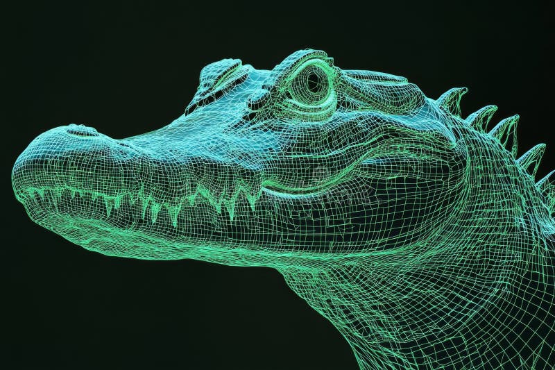 3D Wireframe Model of Crocodile Head on Dark Background Stock ...