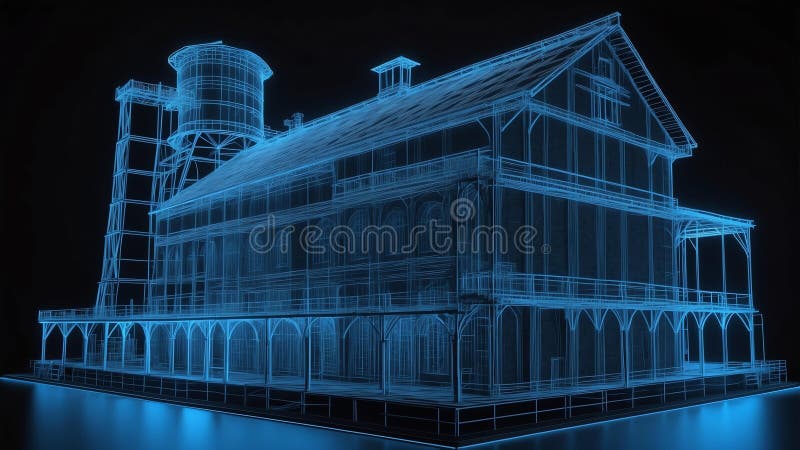3d Wireframe Model of a Historic Mill the Design Ai Generated Stock ...