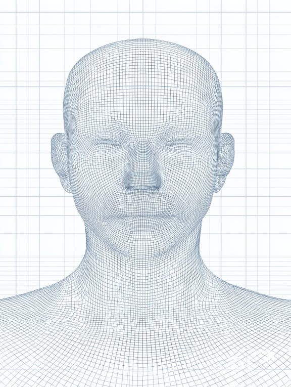 3D Wireframe Model of a Human Head Created Using Digital Design ...