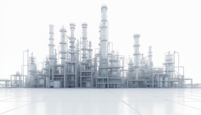 3D Wireframe Model Illustration of Industrial Refinery Complex ...