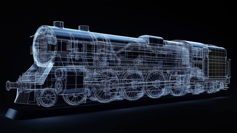 3d Wireframe Model Locomotive Showcasing Intricate Design Engineering ...