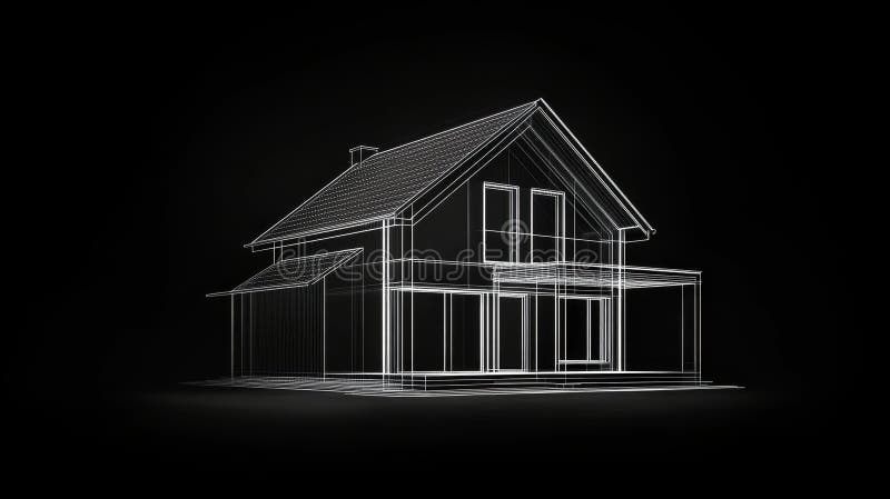 3D Wireframe Model of Modern House Architecture Design Concept Stock ...