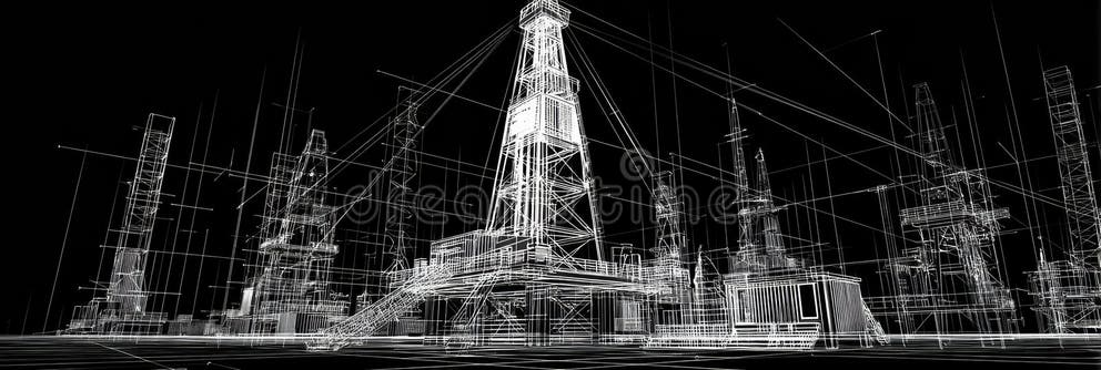 3D Wireframe Model of an Oil Rig Showcasing Intricate Design Elements ...