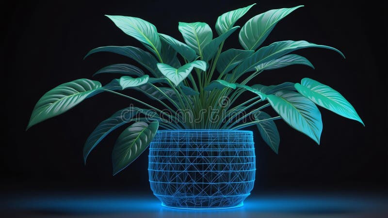 3d Wireframe Model of a Potted Plant the Design Ai Generated Stock ...