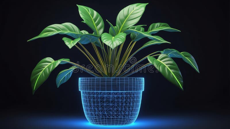 3d Wireframe Model of a Potted Plant the Design Ai Generated Stock ...