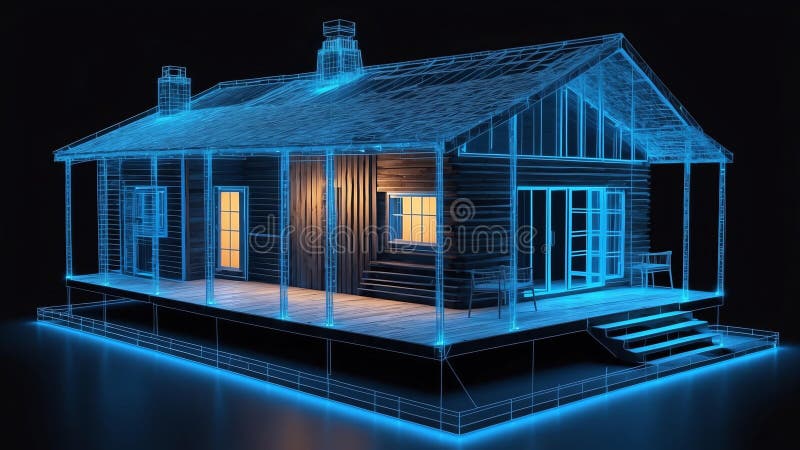 3d Wireframe Model of a Remote Cabin the Design Ai Generated Stock ...