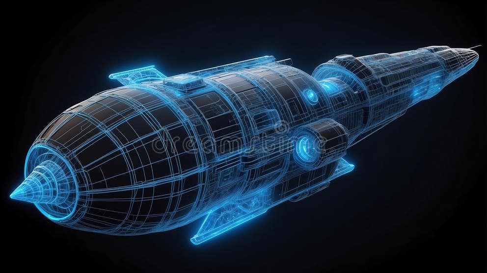 3d Wireframe Model of a Spacecraft the Design Sh Ai Generated Stock ...