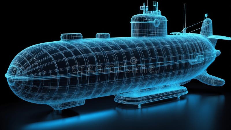 3d Wireframe Model of a Submarine the Design Sho Ai Generated Stock ...