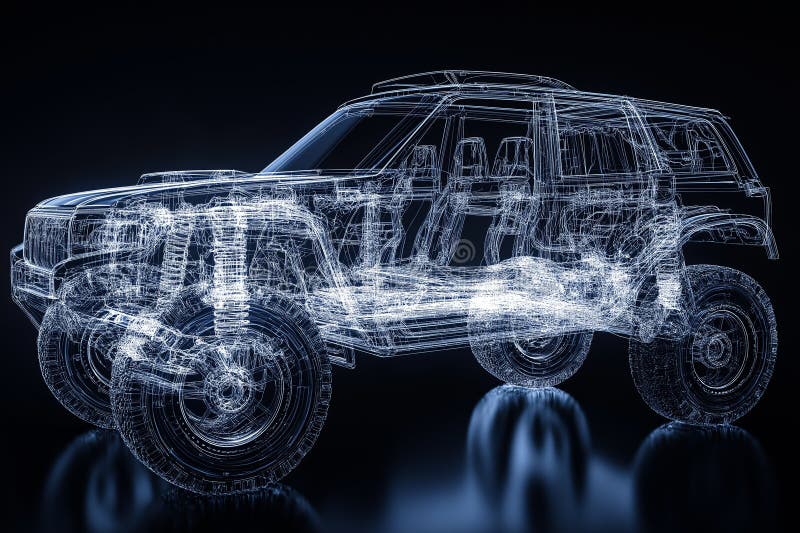 3D Wireframe Model of an SUV Demonstrating Automotive Design and ...