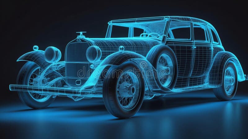 3d Wireframe Model of a Vintage Car the Design S Ai Generated Stock ...