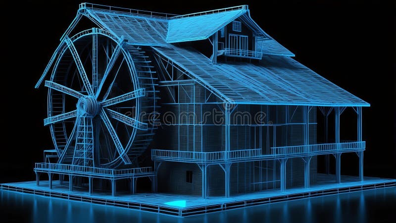 3d Wireframe Model of a Water Mill the Design Sh Ai Generated Stock ...