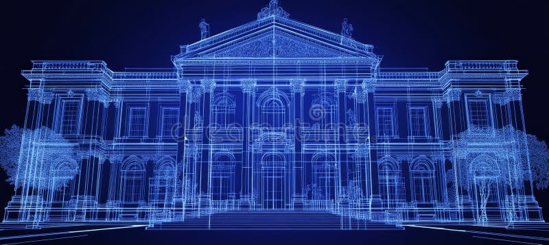 3D Wireframe of the Museum Building. Architecture, Construction and ...