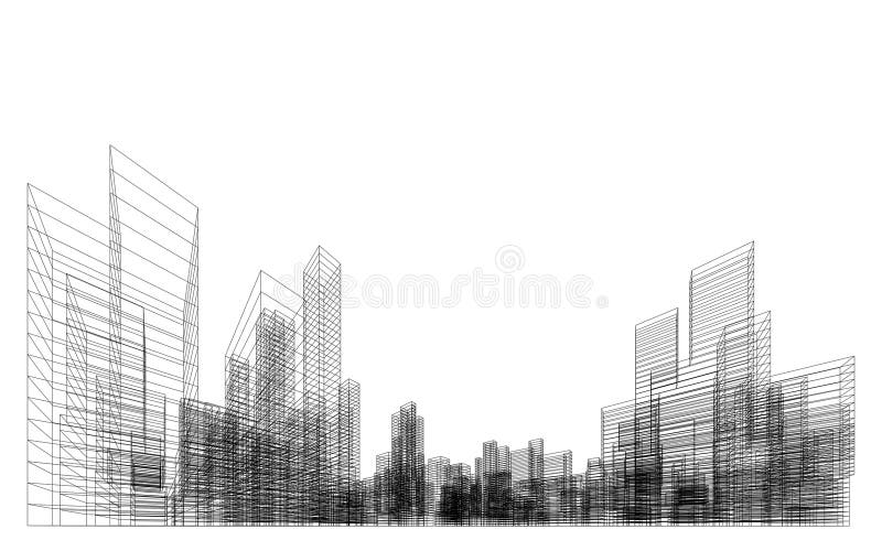 3D Wireframe Perspective of Building. Abstract Wireframe City ...