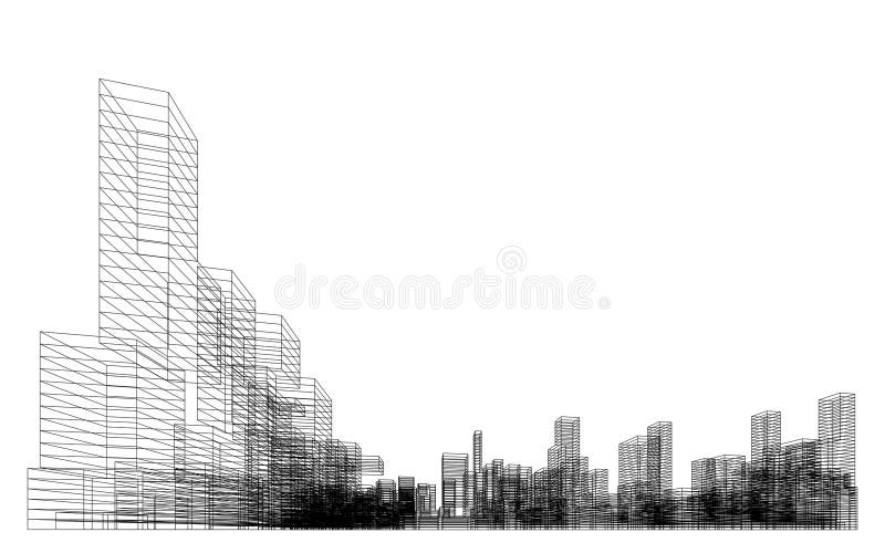 3D Wireframe Perspective of Building. Abstract Wireframe City ...