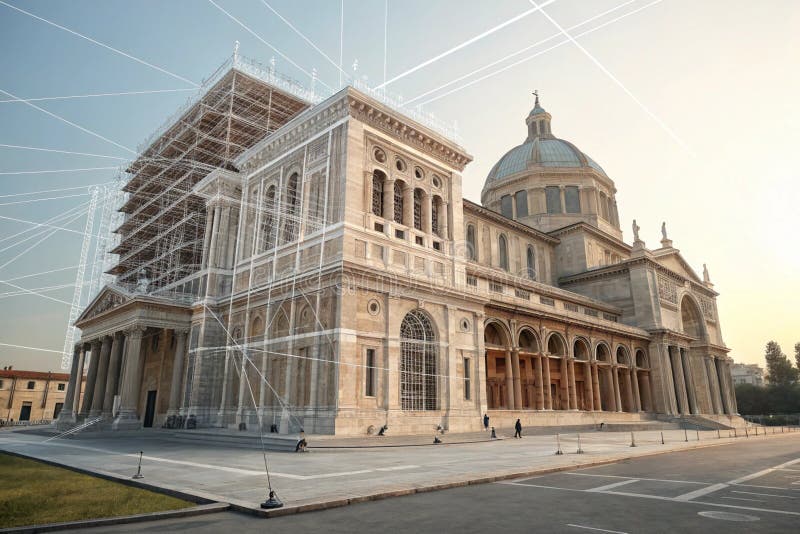 3D Wireframe Perspective of a Building Stock Illustration ...