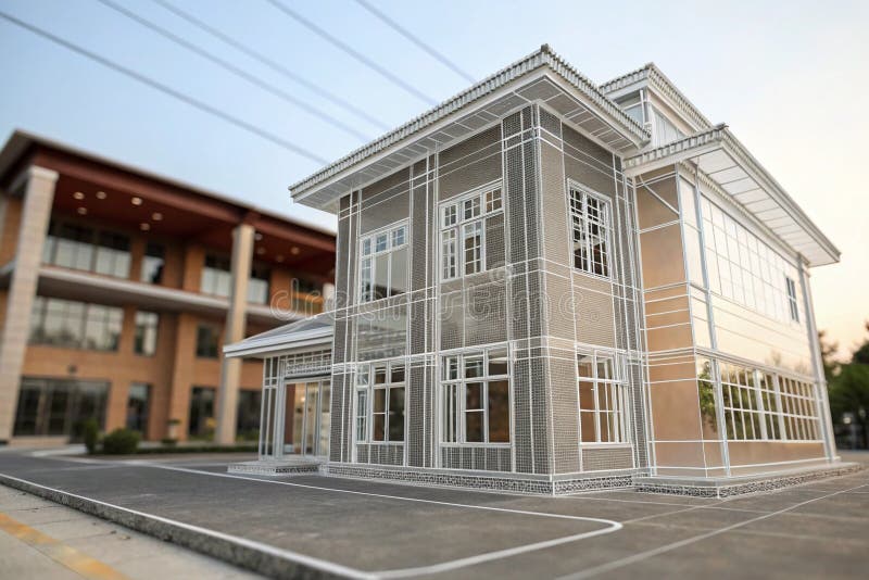 3D Wireframe Perspective of a Building Stock Illustration ...