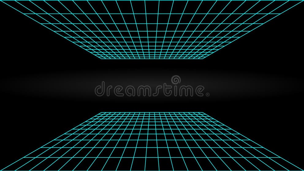 Wireframe Perspective Grid Room Template Design Vector Illustration ...