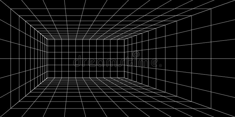 3d Wireframe Perspective Grid Room Template Design Vector Illustration ...