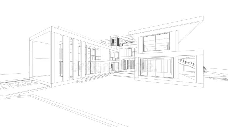 3D Wireframe Perspective Render of House. Stock Illustration ...