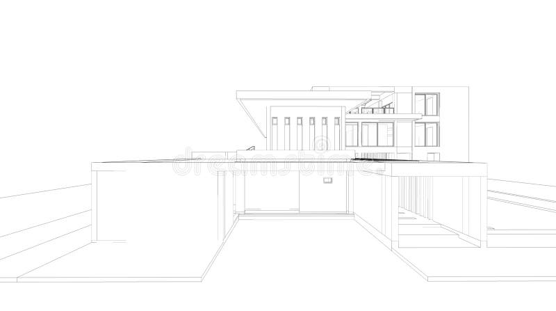 3D Wireframe Perspective Render of House. Stock Illustration ...