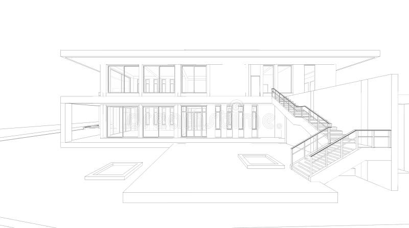 3D Wireframe Perspective Render of House. Stock Illustration ...