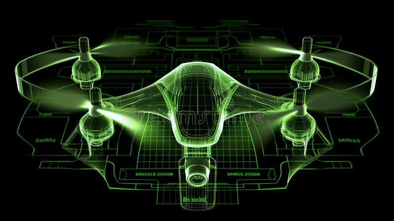3D Wireframe Projection of a Drone, Showing Its Streamlined Design and ...