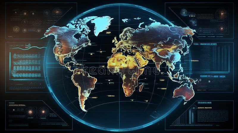 3D Wireframe Projection of a World Map, Illustrating Global Borders and ...