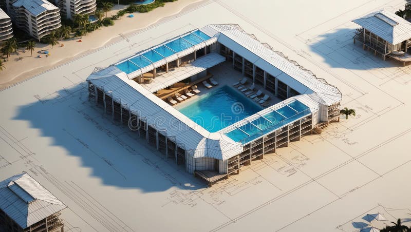 3d Wireframe Render of a Beach Resort Architecture Abs Ai Generated ...
