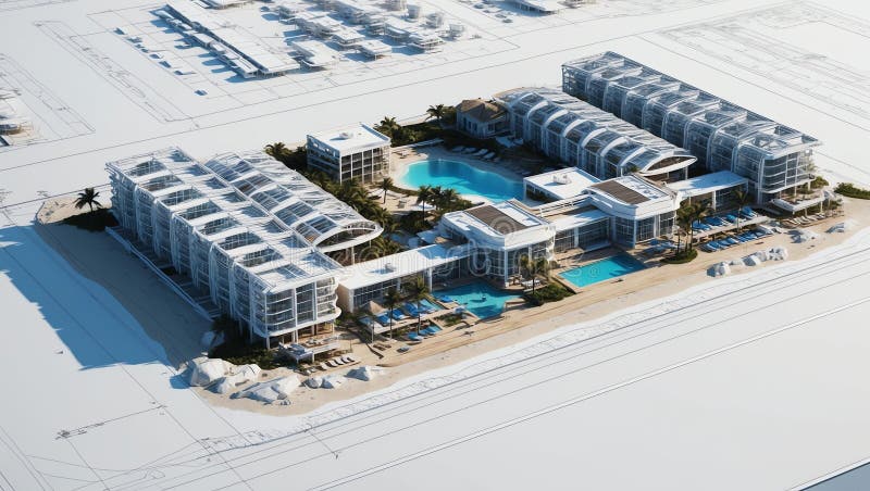 3d Wireframe Render of a Beach Resort Architecture Abs Ai Generated Stock Illustration ...