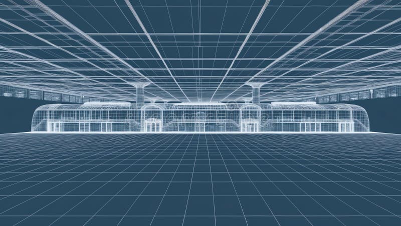 3d Wireframe Render Of A Bus Terminal Architecture Abs Ai Generated Stock Illustration