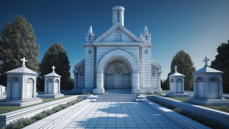 3d Wireframe Render of a Cemetery Architecture Abstrac Ai Generated ...
