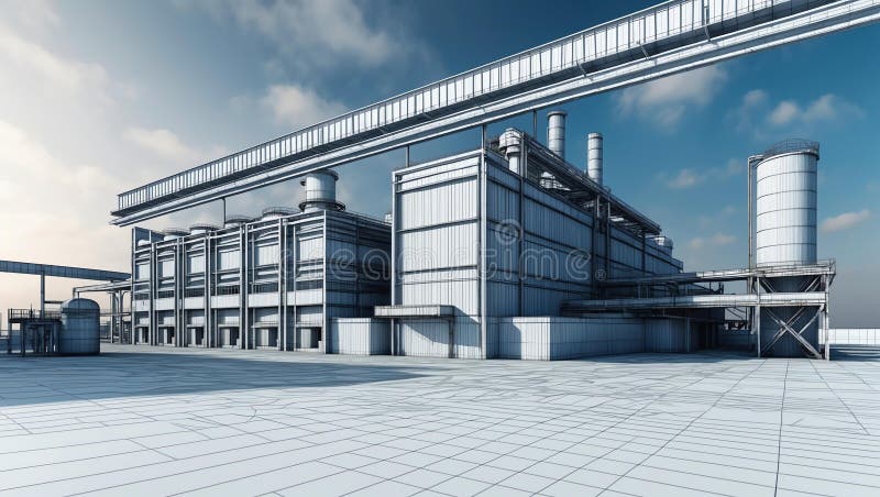 3d Wireframe Render of a Industrial Factory Architectu Ai Generated ...