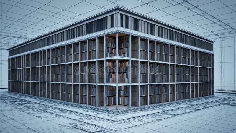 3d Wireframe Render of a Library Architecture Abstract Ai Generated ...
