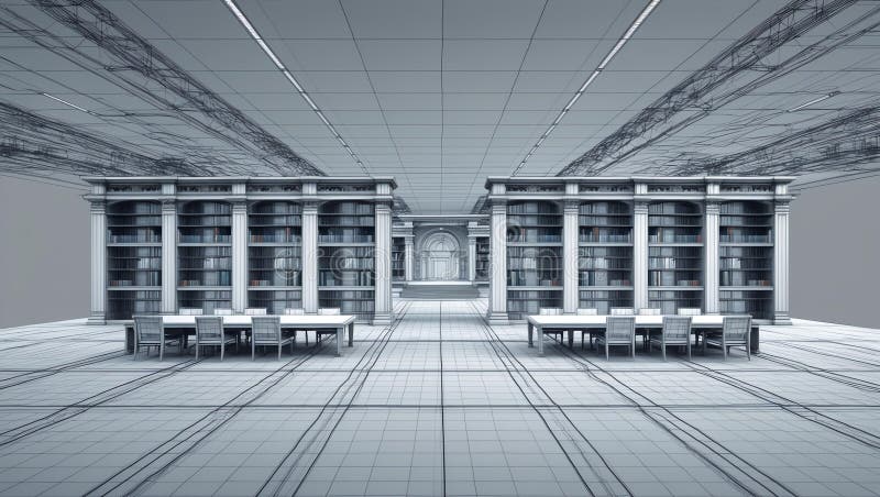 3d Wireframe Render of a Library Architecture Abstract Ai Generated ...