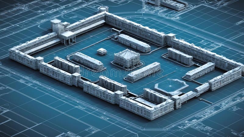 3d Wireframe Render of a Military Compound Architectur Ai Generated ...