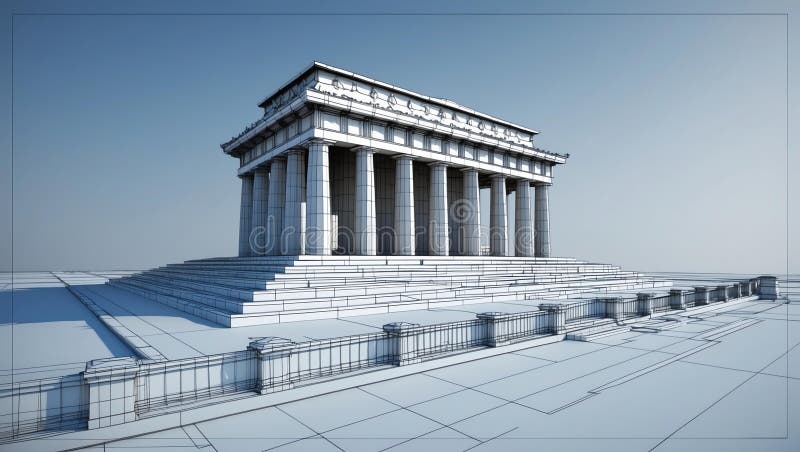 3d Wireframe Render of a Monument Architecture Abstrac Ai Generated ...