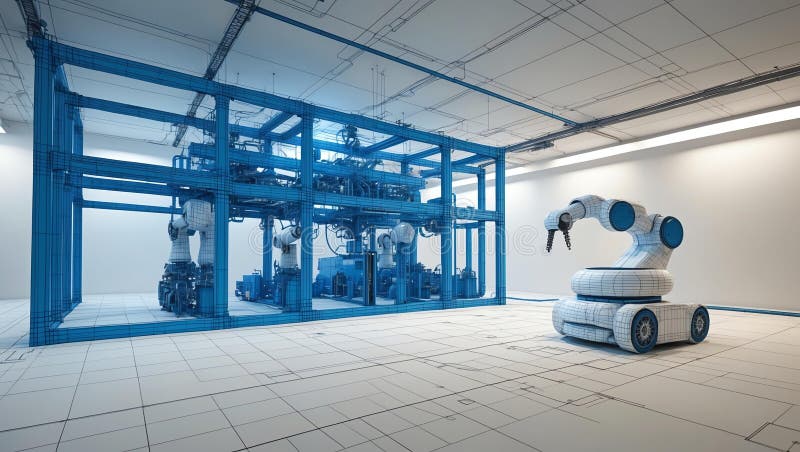 3d Wireframe Render of a Robotics Facility Architectur Ai Generated ...
